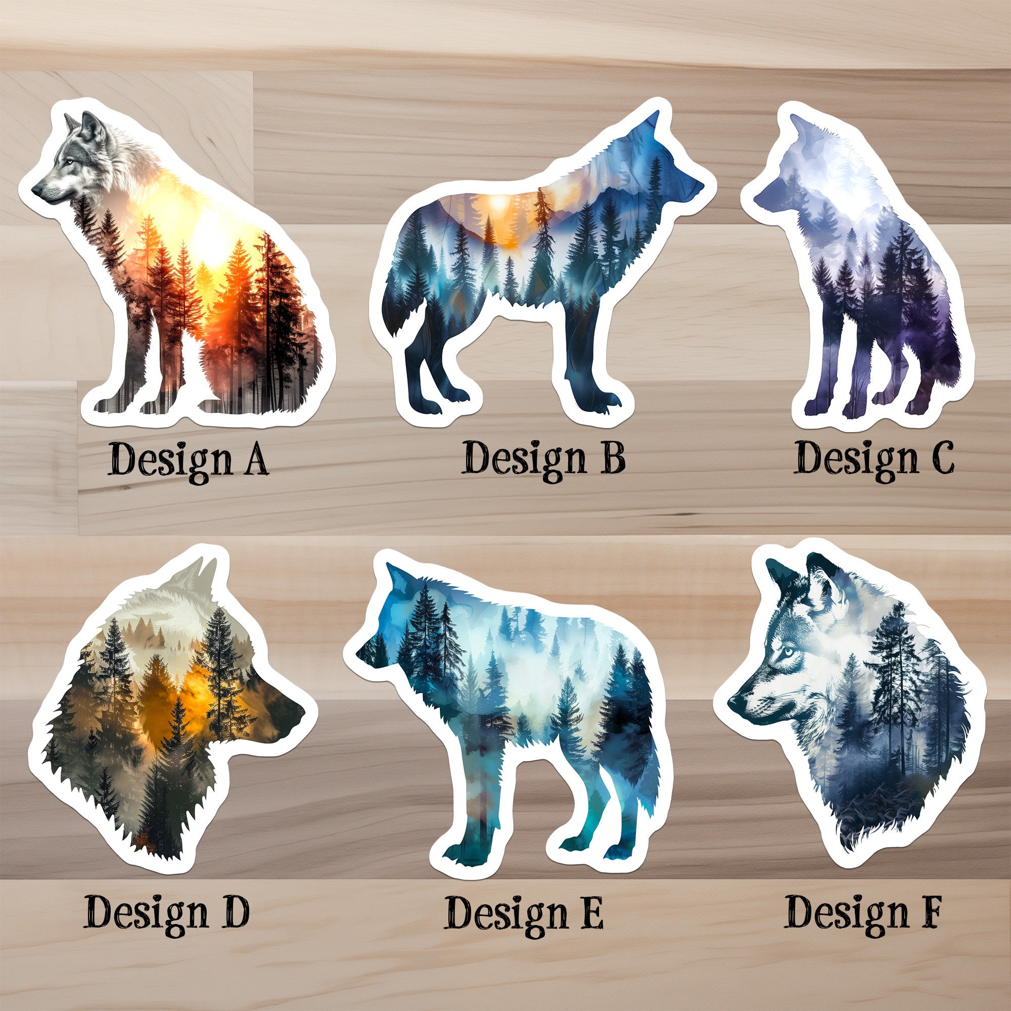 Wolf Stickers, Double Exposure Forest Wolves Graphic Die Cut Matte ...