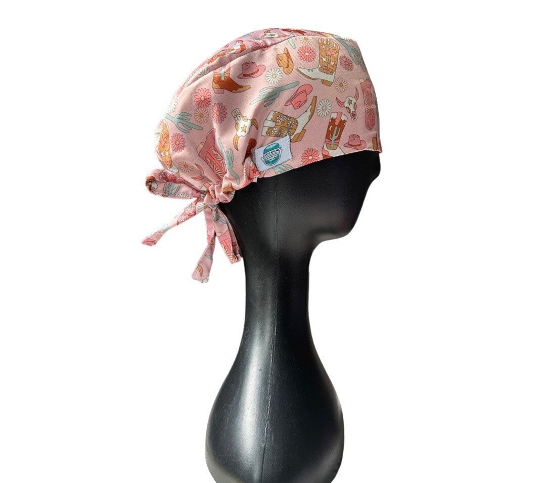 Western Boots Print Surgical Cap - Nurse Scrub Cap - Medical Wear ...