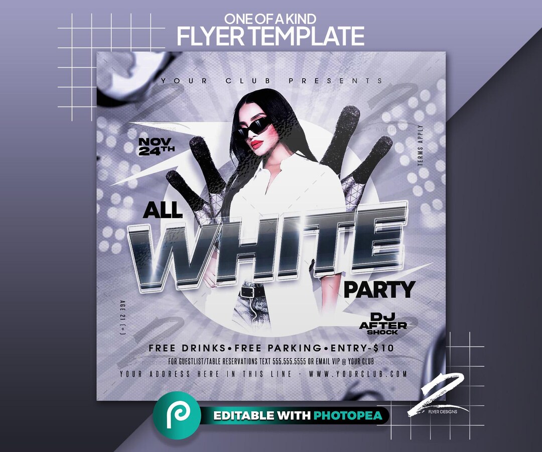 All White Party Flyer Template: Editable PSD, Social Media Design - Etsy