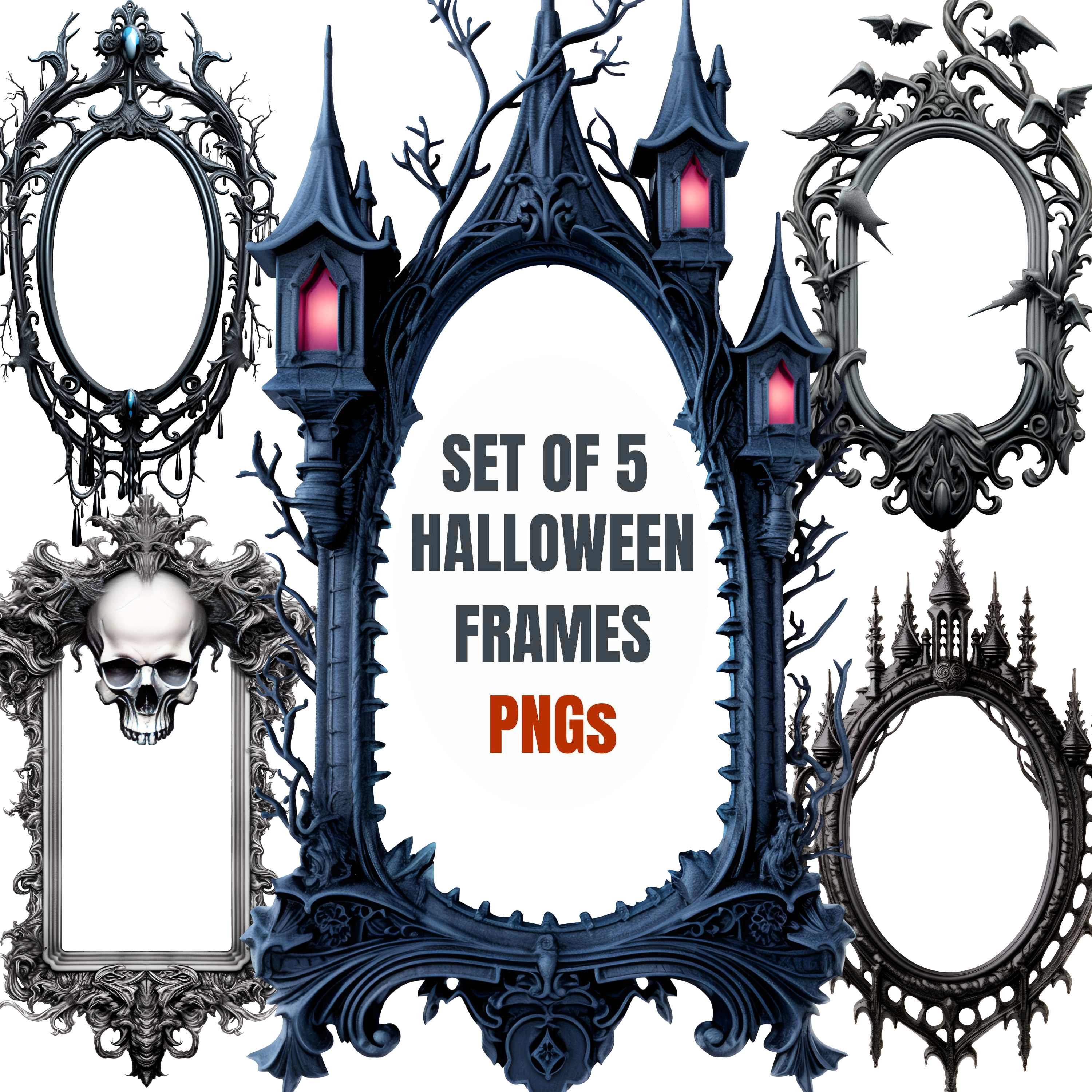 Spooky Halloween Frame Clipart: Gothic Black Border Bundle (PNG Digital ...