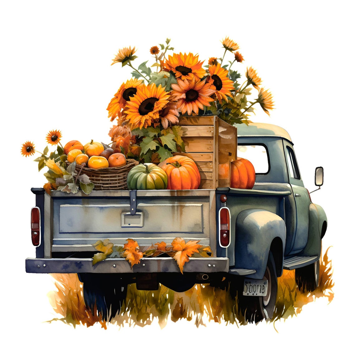 Set of Vintage Truck With Pumpkins, Fall PNG for Commercial Use POD ...