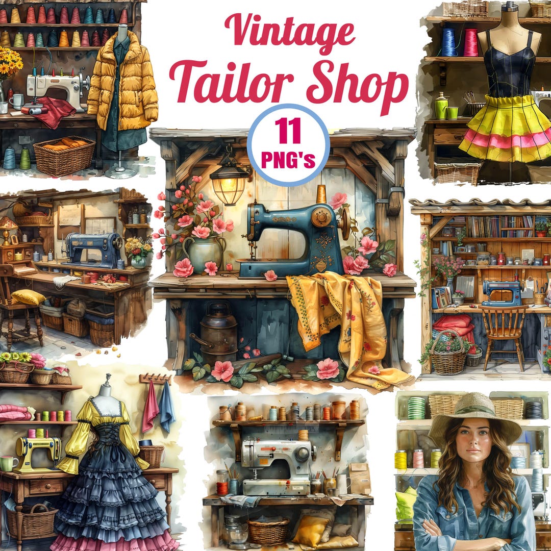 Vintage Tailor Shop Clipart Bundle 11 High Quality Watercolor Pngs ...