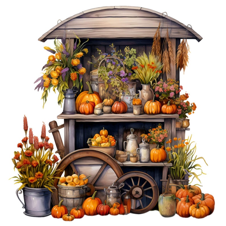 Set of 6 Autumn House Clipart, Fall PNG for Commercial Use POD, Clip ...