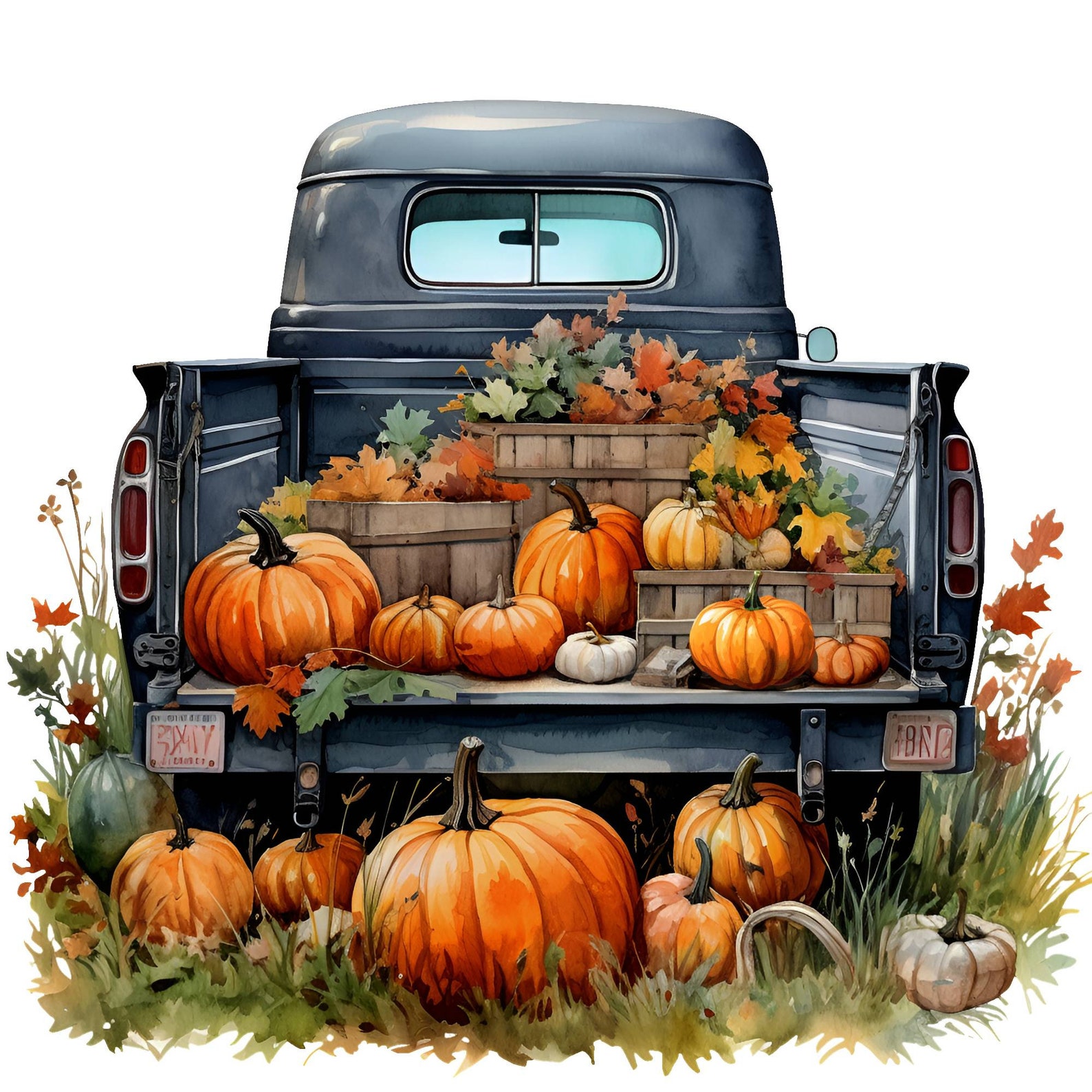 Set of Vintage Truck With Pumpkins, Fall PNG for Commercial Use POD ...