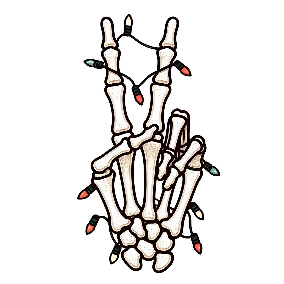 Skeleton Hand Victory Fingers With Christmas Lights, Bone Peace Sign ...