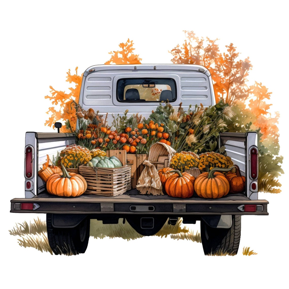 Set of Vintage Truck With Pumpkins, Fall PNG for Commercial Use POD ...