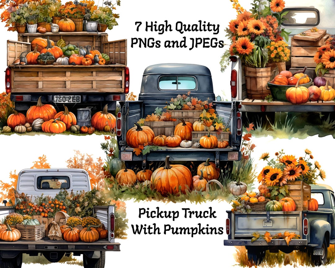 Set of Vintage Truck With Pumpkins, Fall PNG for Commercial Use POD ...