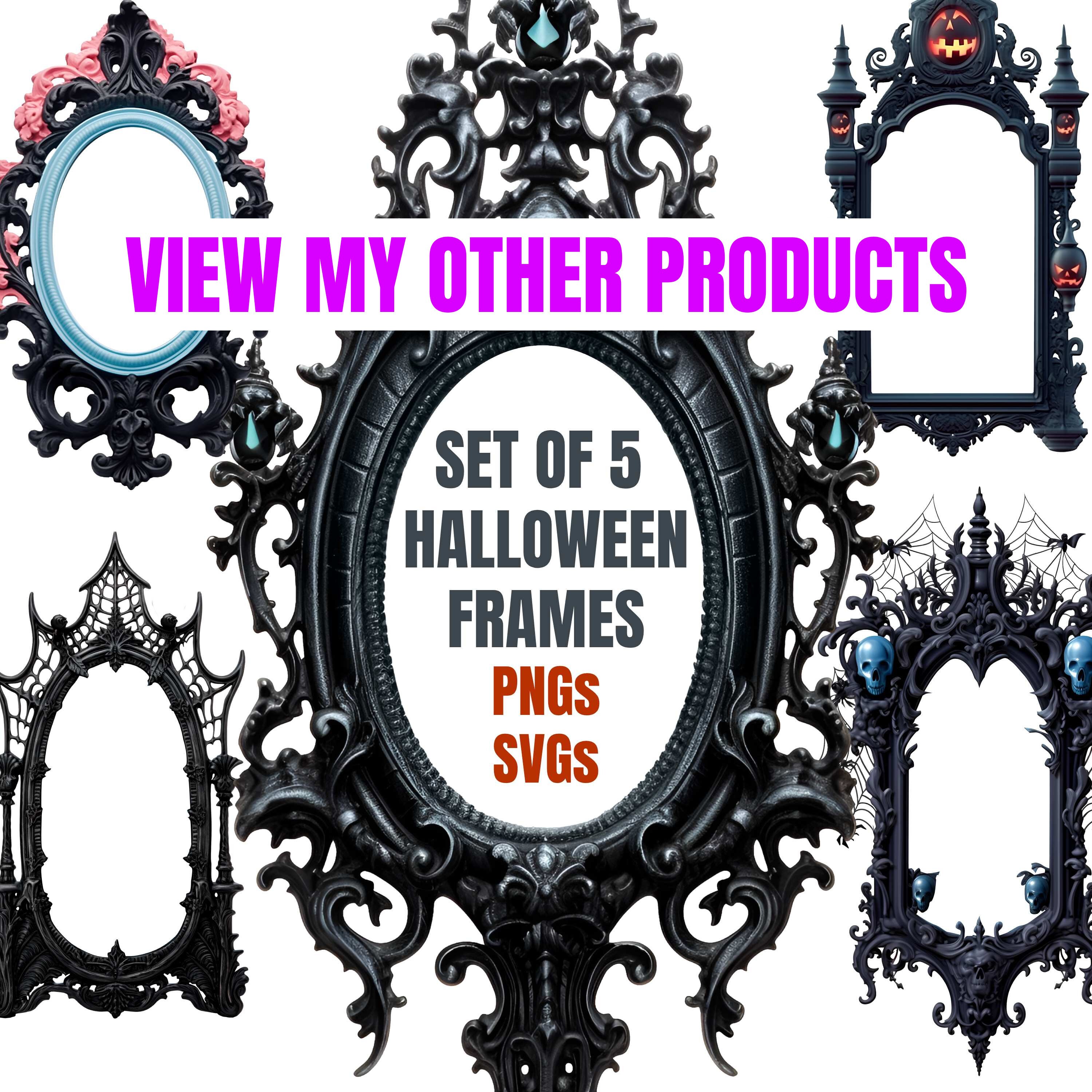 Spooky Halloween Frame Clipart: Gothic Black Border Bundle (PNG Digital ...
