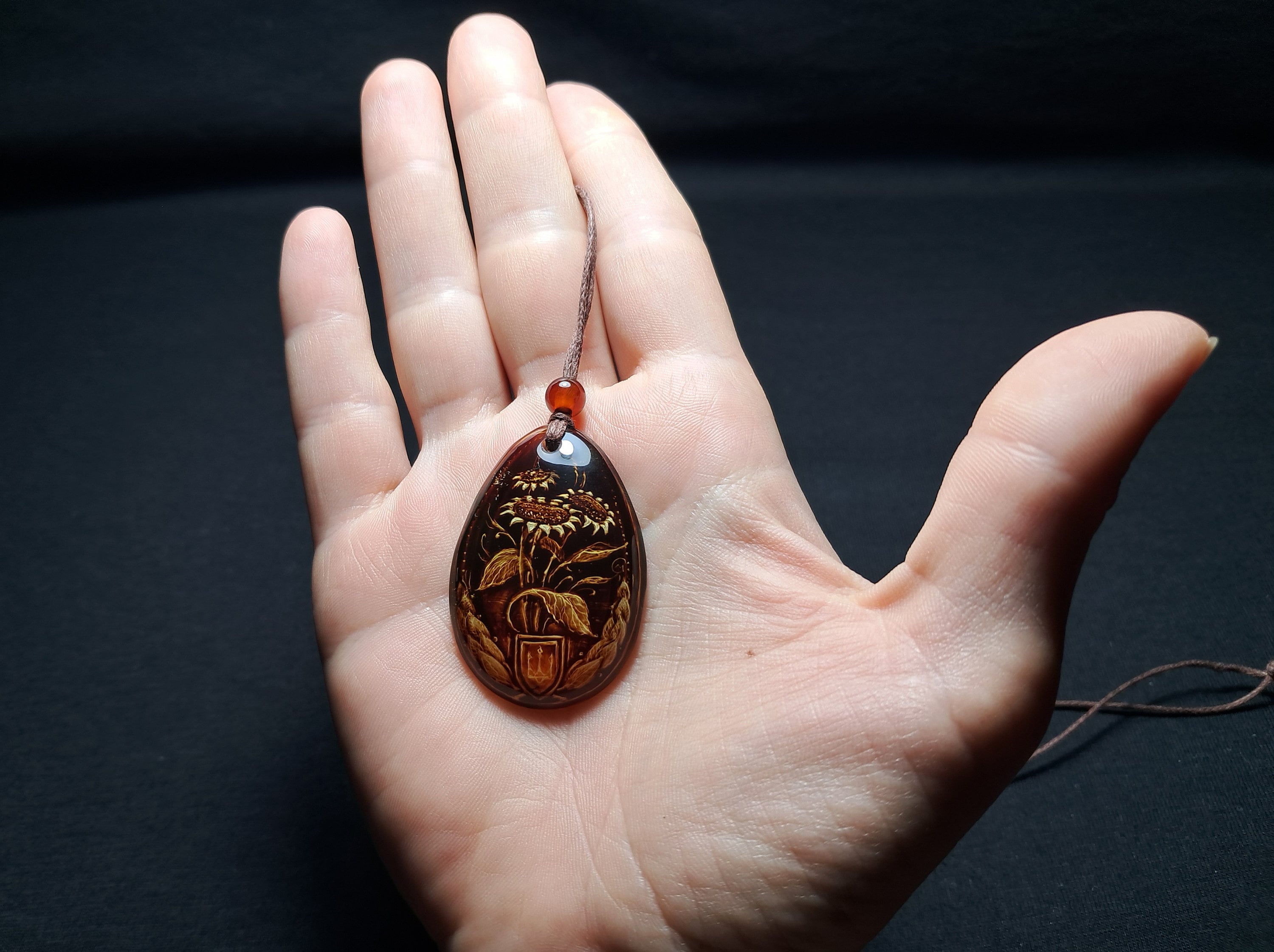 Amber Pendant Sunflowers and Coat of Arms of Ukraine - Etsy