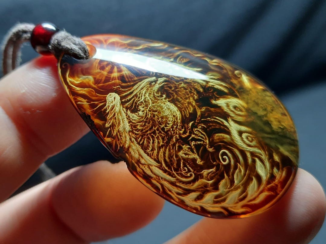 Massive Baltic Amber Phoenix Pendant, 6.77g Large Fire Bird Necklace ...