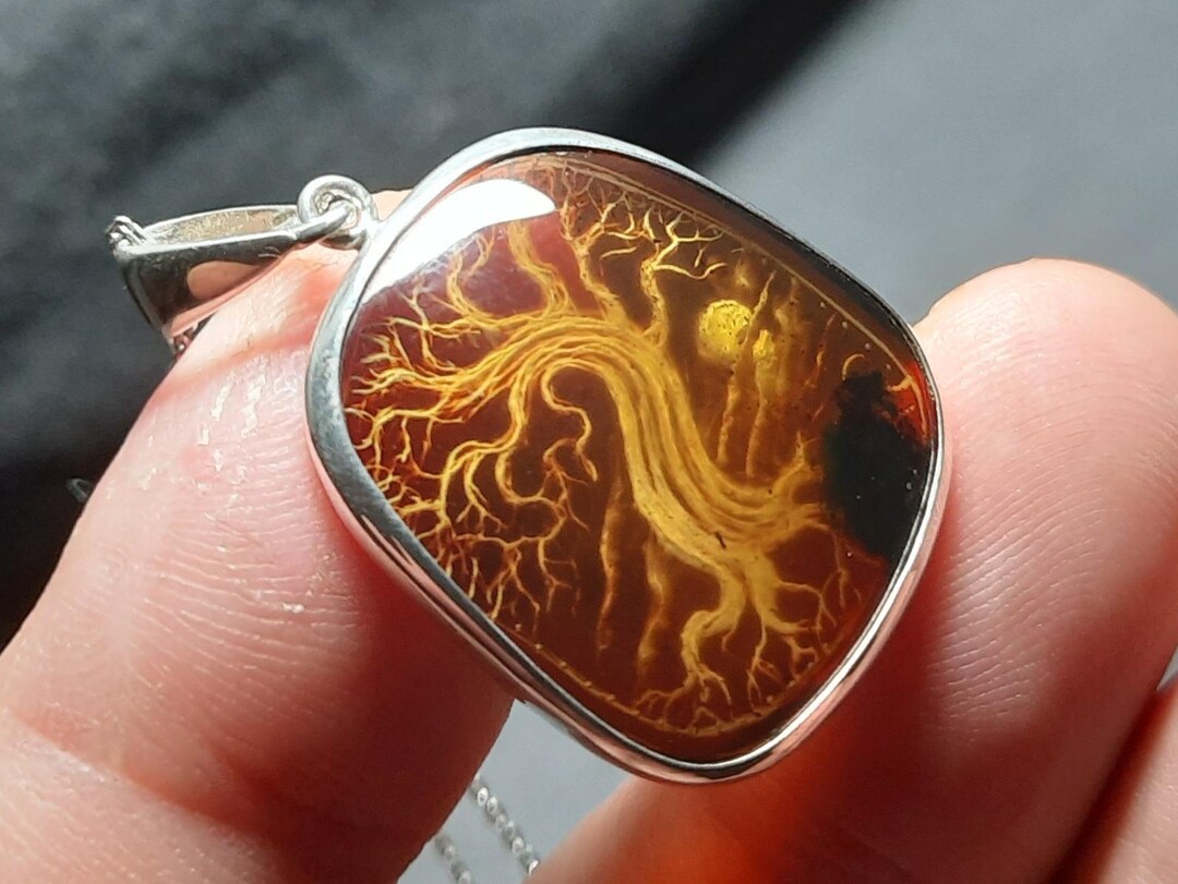 Amber Tree of Life Necklace, Silver Plated Unique Handmade Necklace - Etsy
