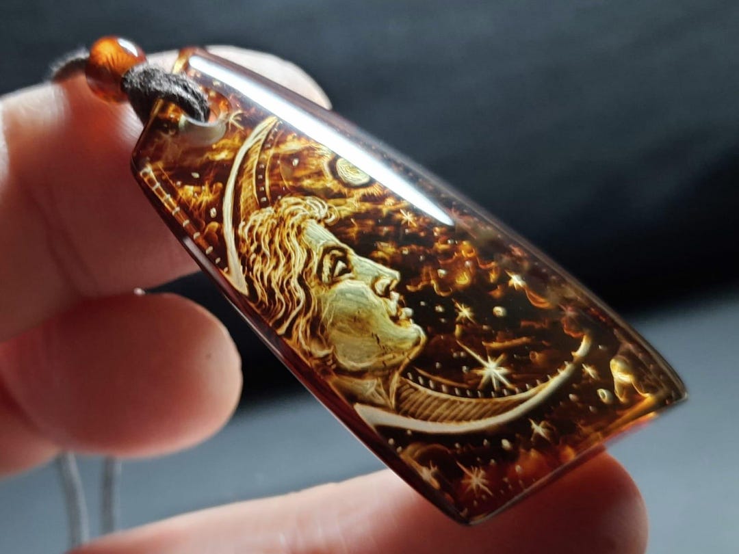 Amber Crescent Moon Necklace – Handcrafted Baltic Amber Pendant ...
