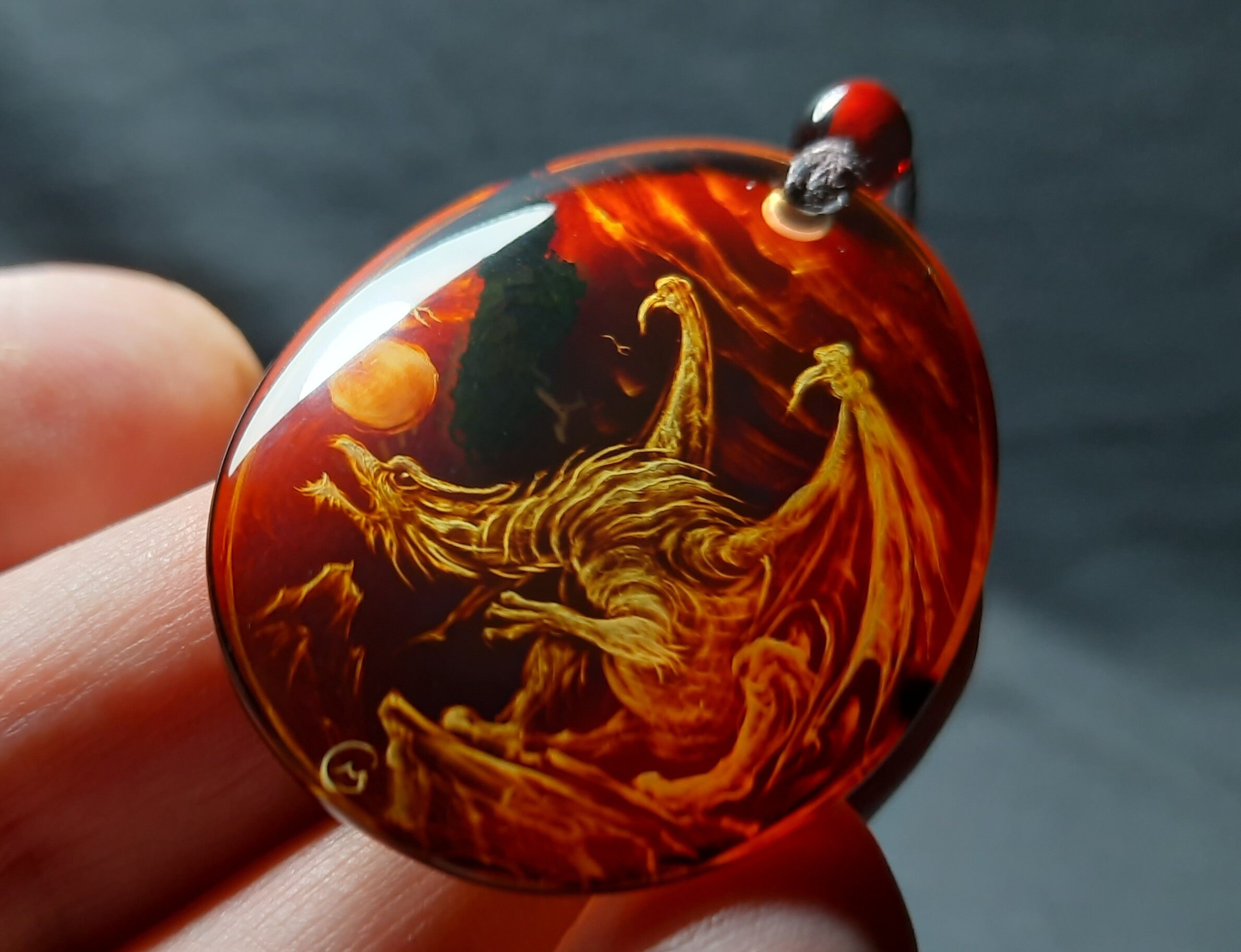 Amber Pendant Dragon - Etsy