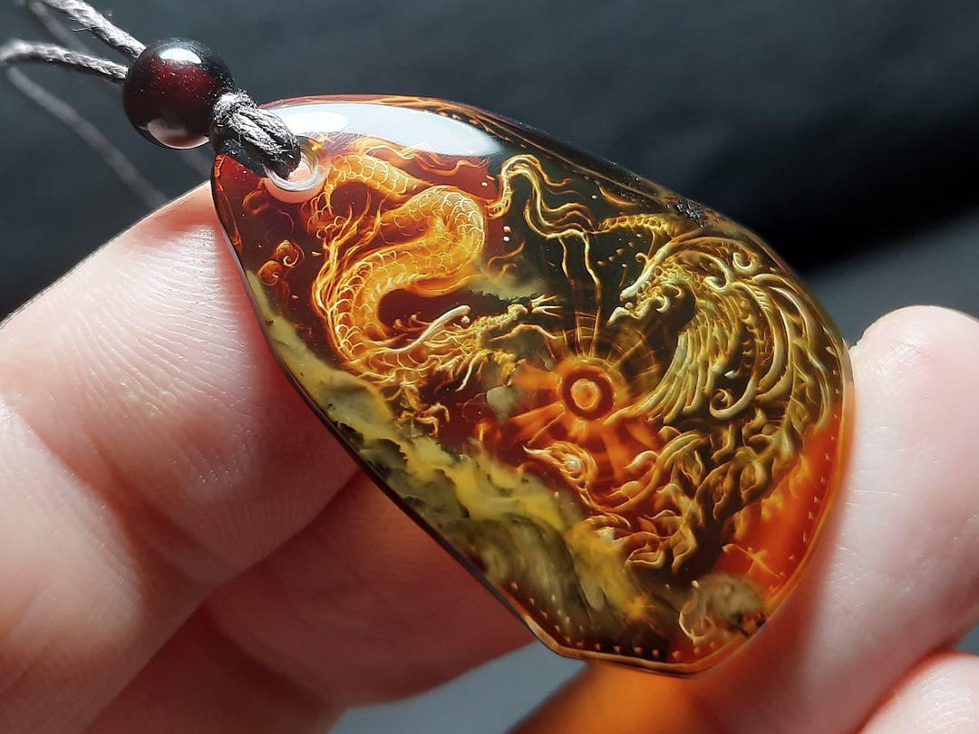 Handmade Amber Phoenix Dragon Pendant – Symbol of Power, Rebirth ...