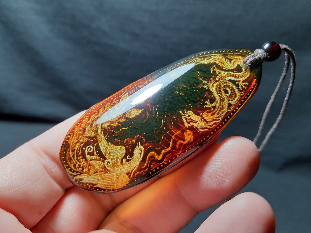 Amber Pendant Dragon and Phoenix - Etsy