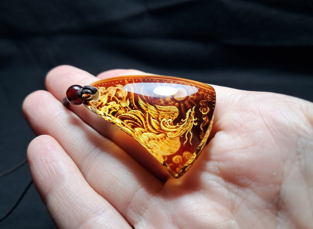 Handmade Amber Phoenix Intaglio Pendant - Etsy