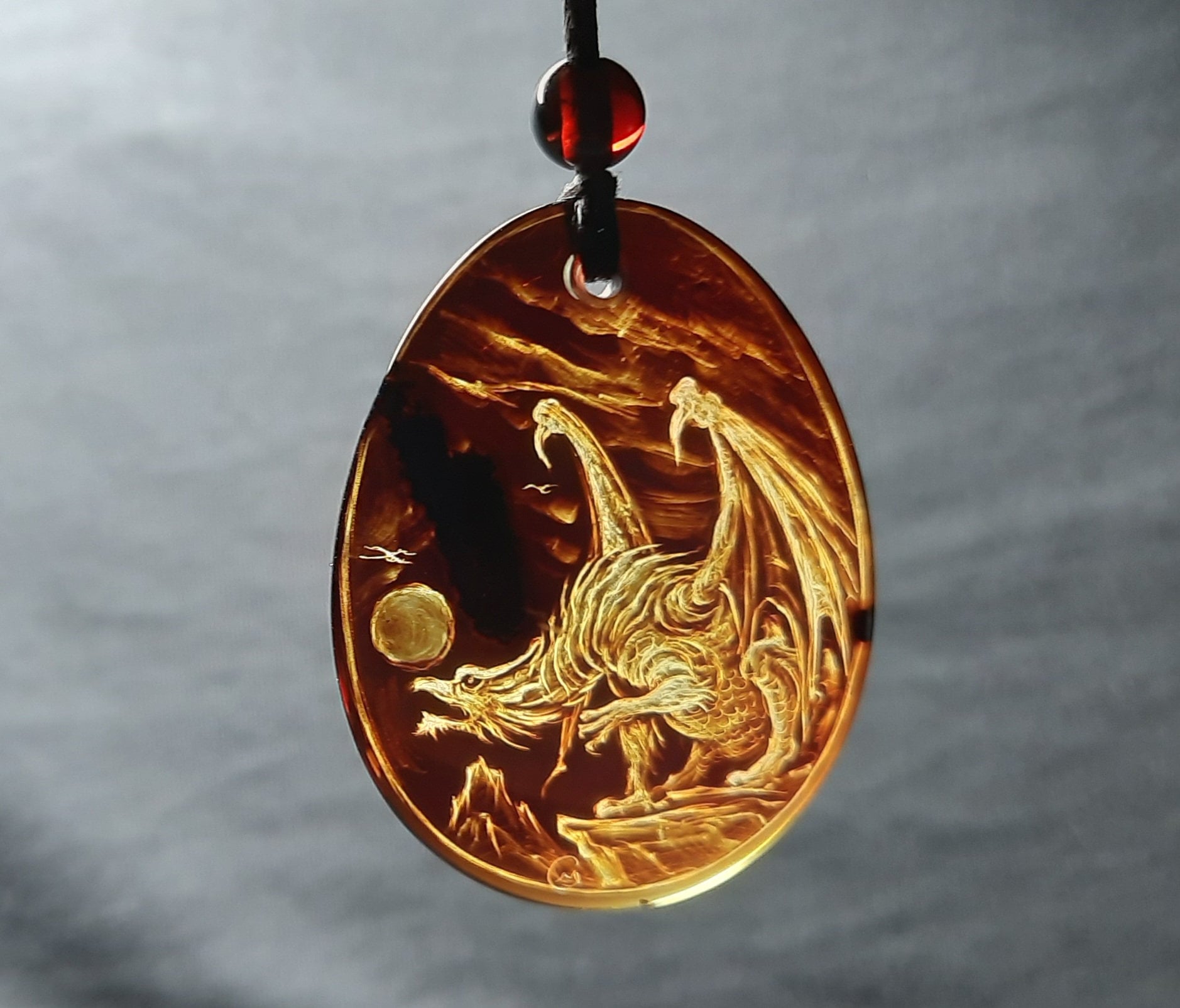Amber Pendant Dragon - Etsy