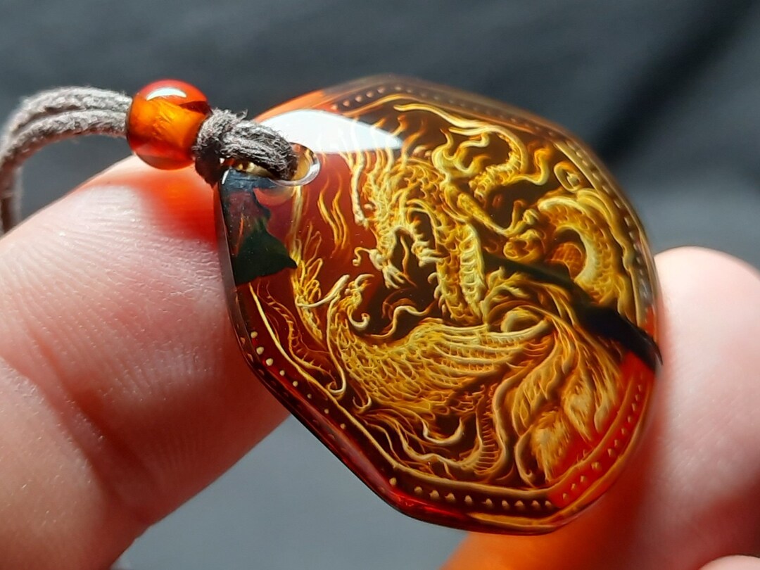 Amber Pendant Phoenix and Dragon - Etsy
