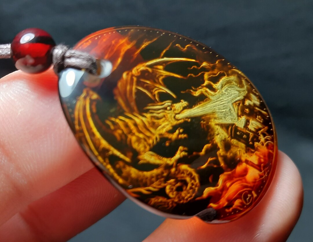Amber Pendant Fire Dragon - Etsy