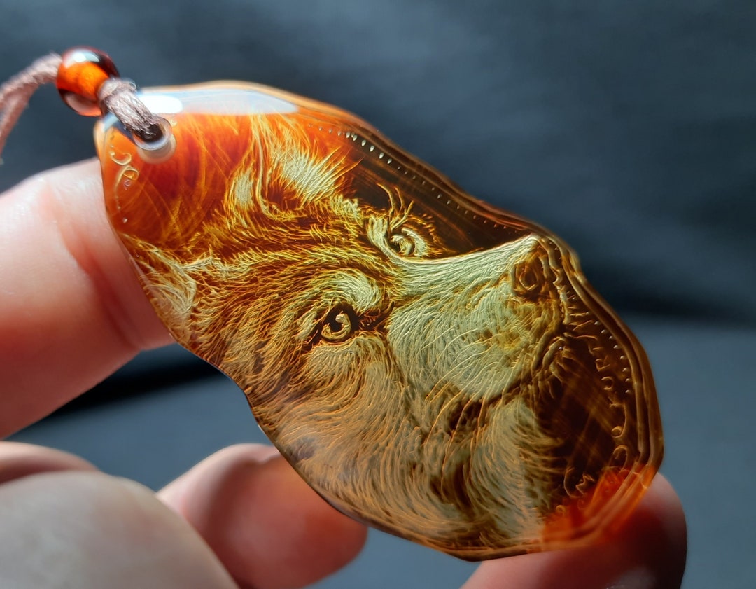 Handmade Baltic Amber Wolf Necklace - Unique Spirit Animal Gift, Nature ...