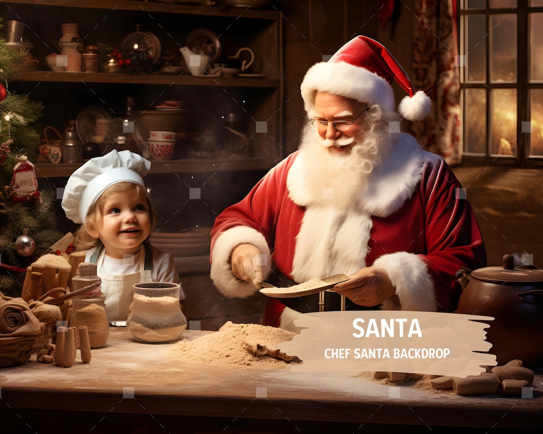 Cooking With Santa Backdrops, Santa Christmas Kitchen Digital Backdrop ...
