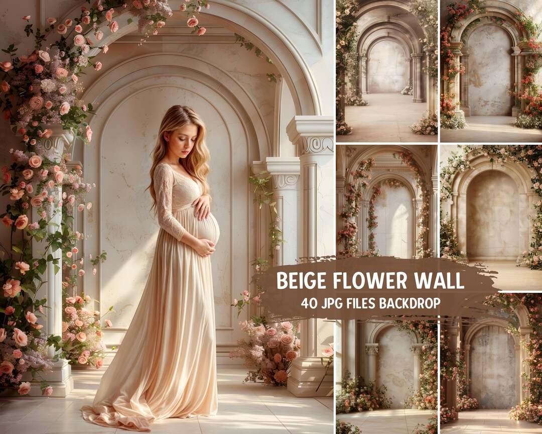 Floral Wall Arch Digital Backdrops Overlay, Maternity Floral Wall ...