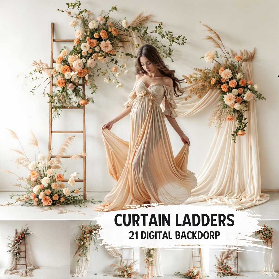 21 Floral Ladders Curtain Backdrops Digital Photography Backgrounds ...