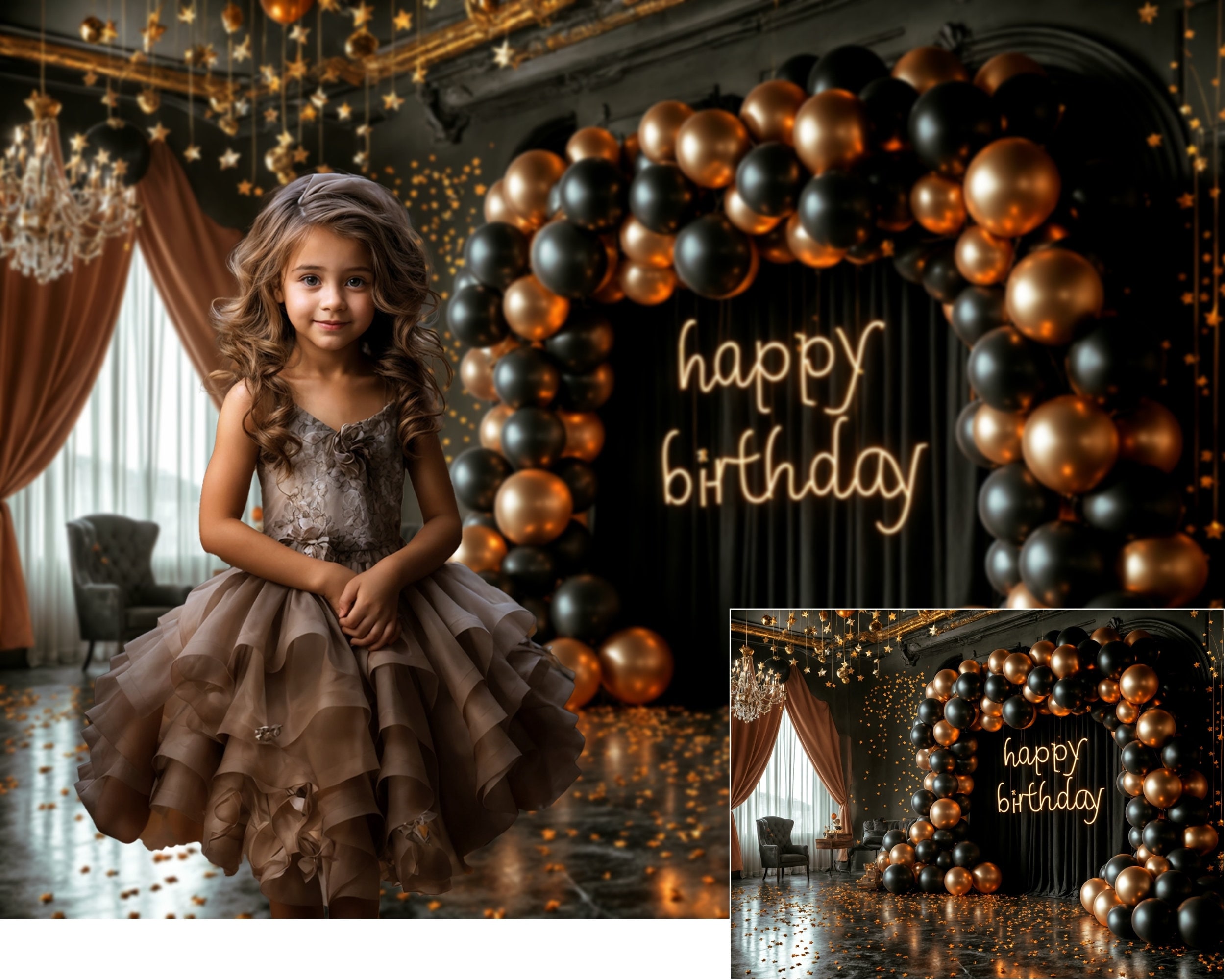 Elegant Birthday Backdrops Magical Digital Backdrop Balloon, Cake Smash ...