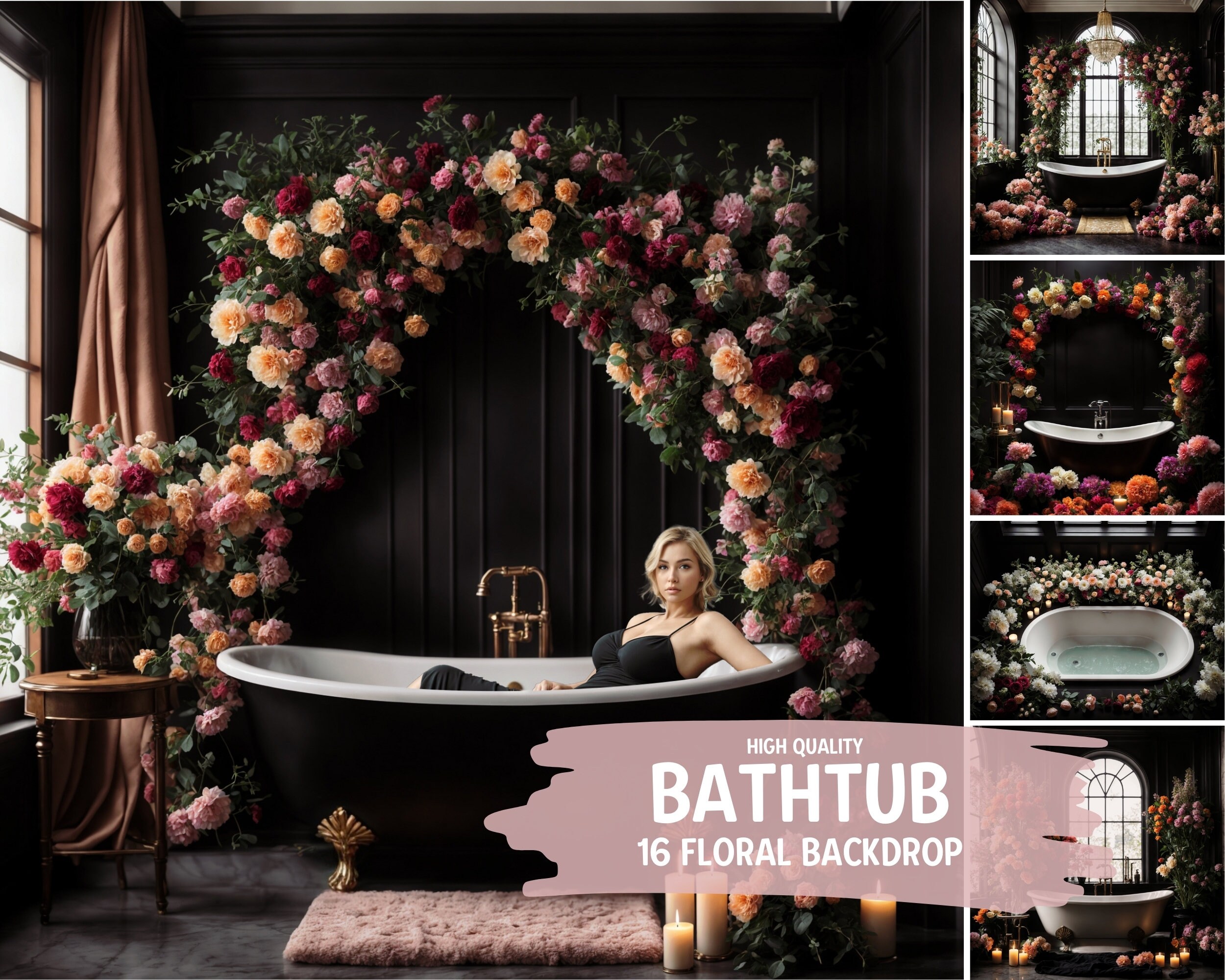 Elegant Bathtub Photography Backdrops, Floral Vintage Bathtub ...