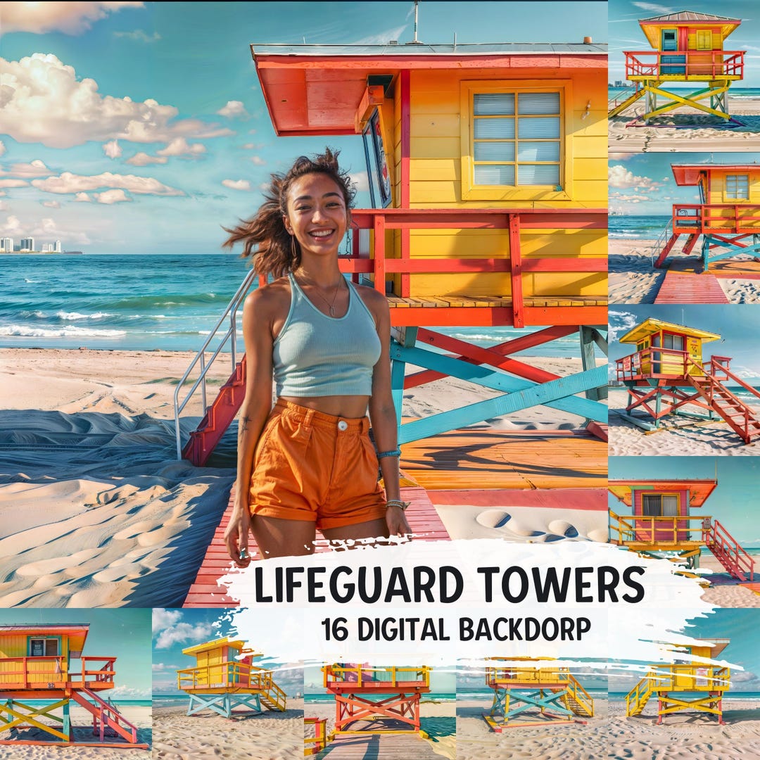 16 Lifeguard Towers Backdrop, Summer Texture Lifeguard Background ...