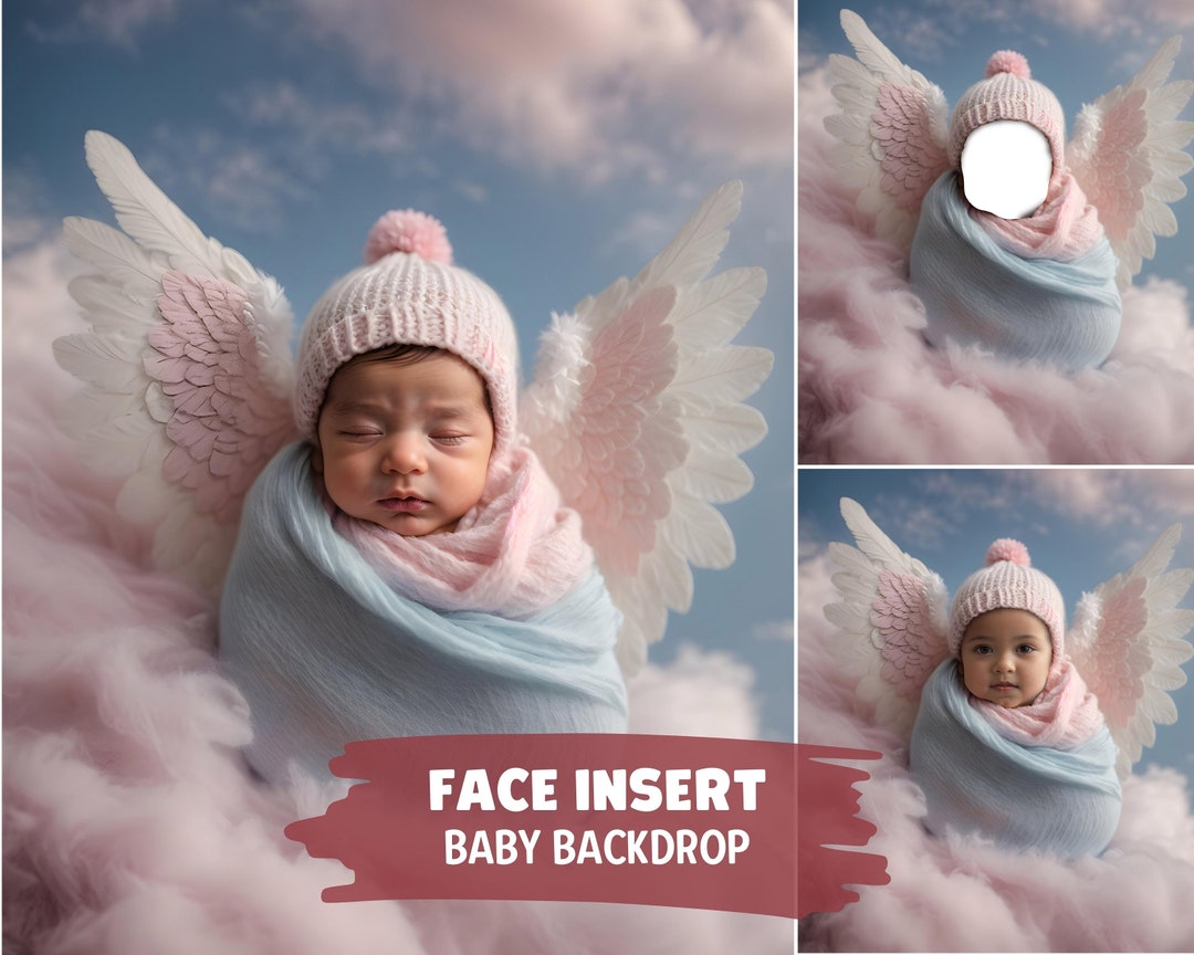Angel Wings Newborn Backdrops Face Insert Digital, Angel Wings Newborn ...