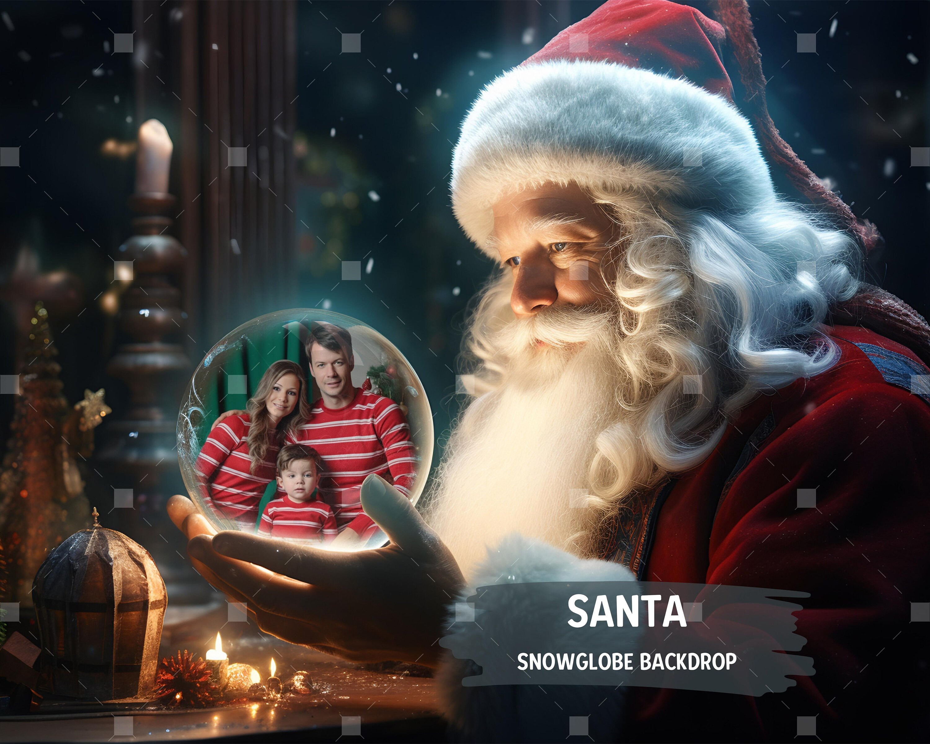 Santa Claus Christmas Snow Globe Photo Insert Digital Backdrop for ...