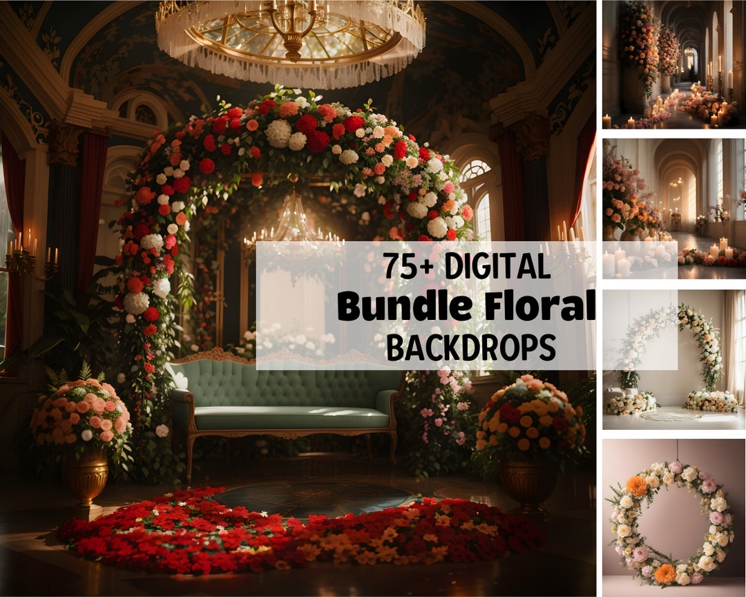 Bundle Floral Art Studio Digital Backdrops, Flower Overlays Photography ...