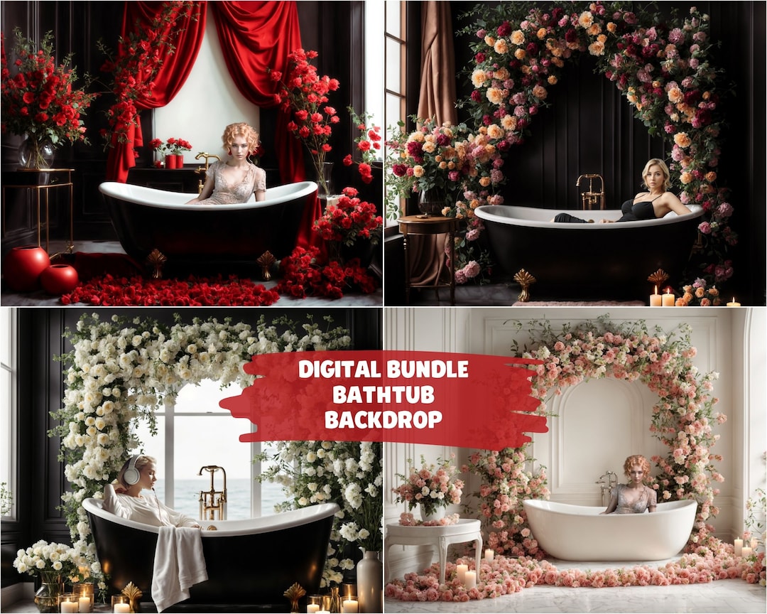 Bundle Rose Elegant Bathtub Photography Backdrops, Floral Vintage ...