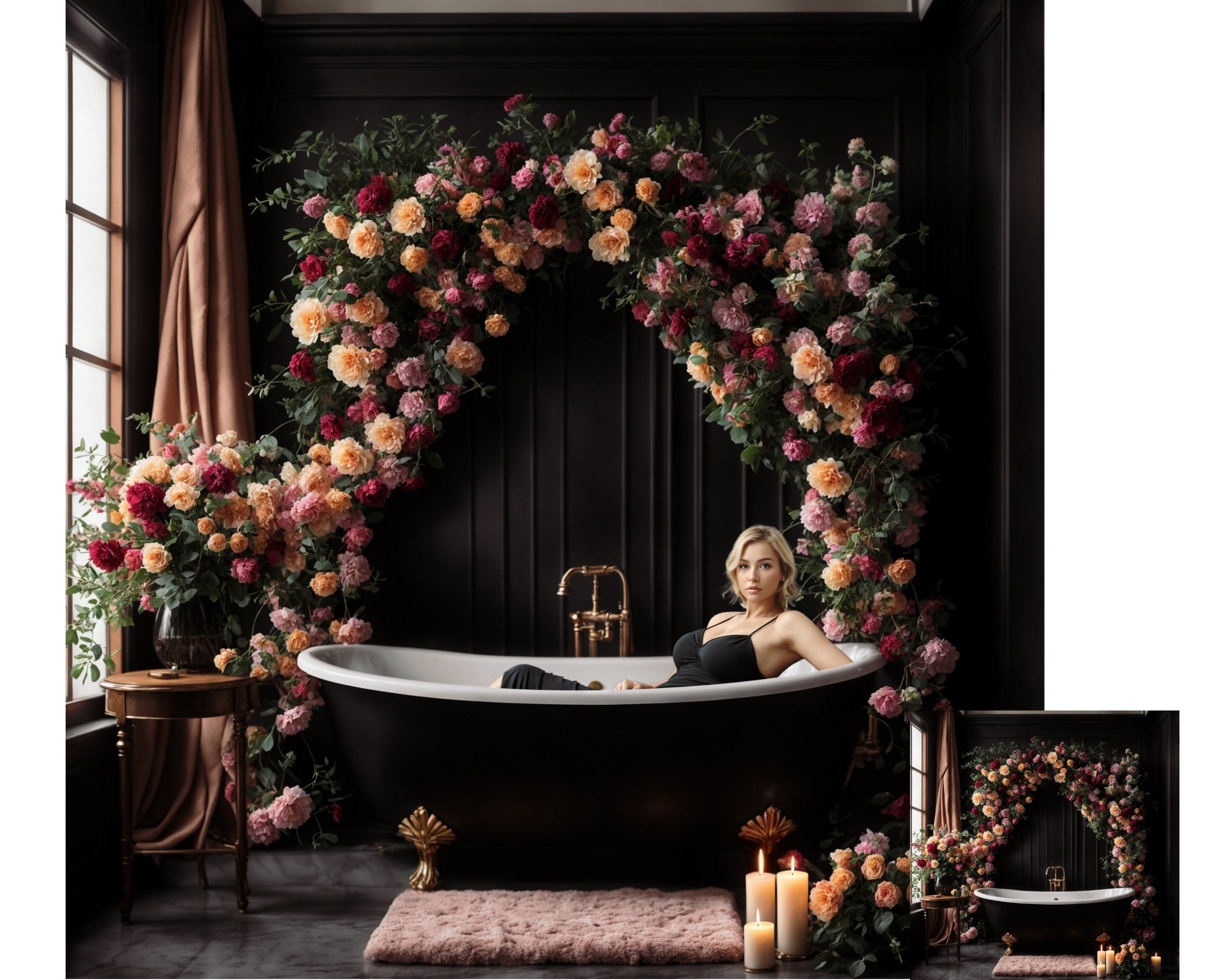 Elegant Bathtub Photography Backdrops, Floral Vintage Bathtub ...
