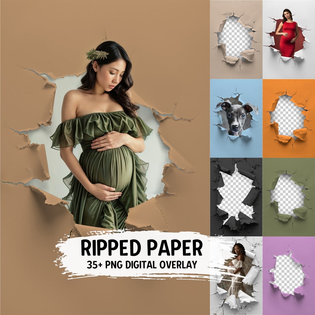 35+ Ripped Paper PNG Digital Backdrops Maternity Overlay Wedding ...