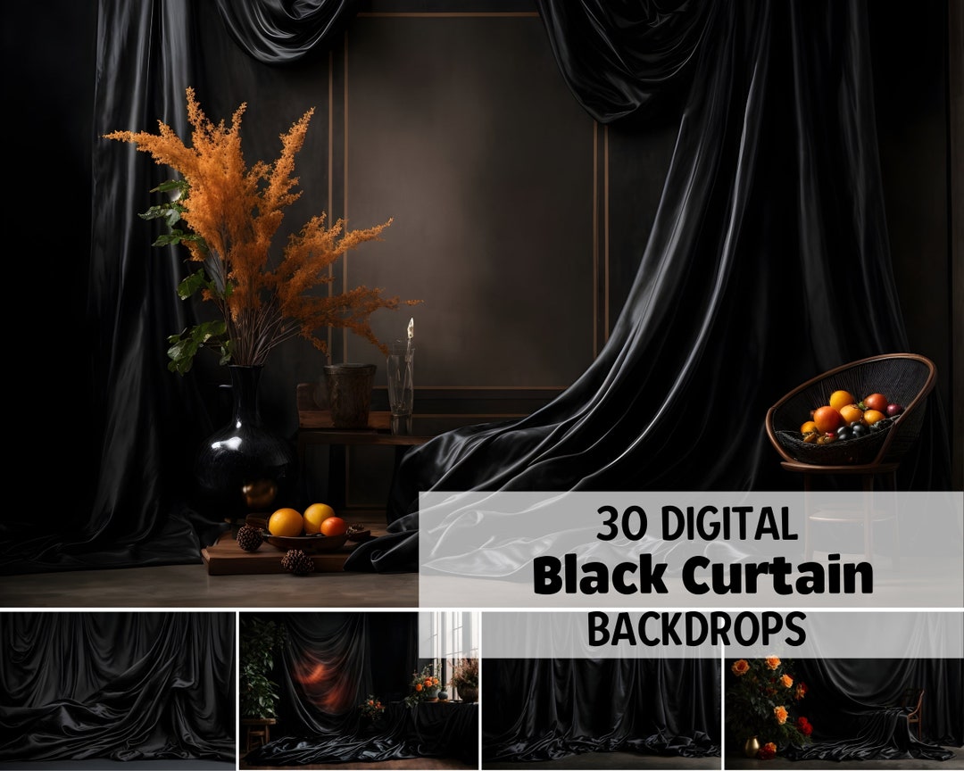 30 Digital Curtain Backdrops, Breathtaking Black Dreamy Sheer Curtain ...