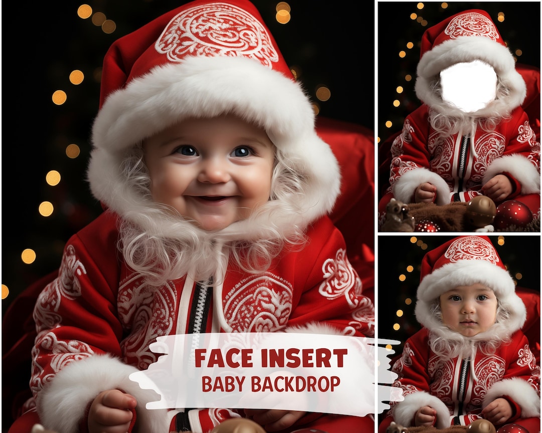 Christmas Newborn Backdrop Face Insert Digital, Santa Newborn Digital ...