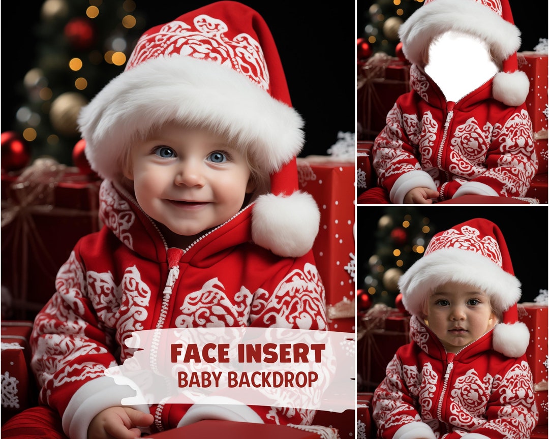 Christmas Newborn Backdrop Face Insert Digital, Santa Newborn Digital ...