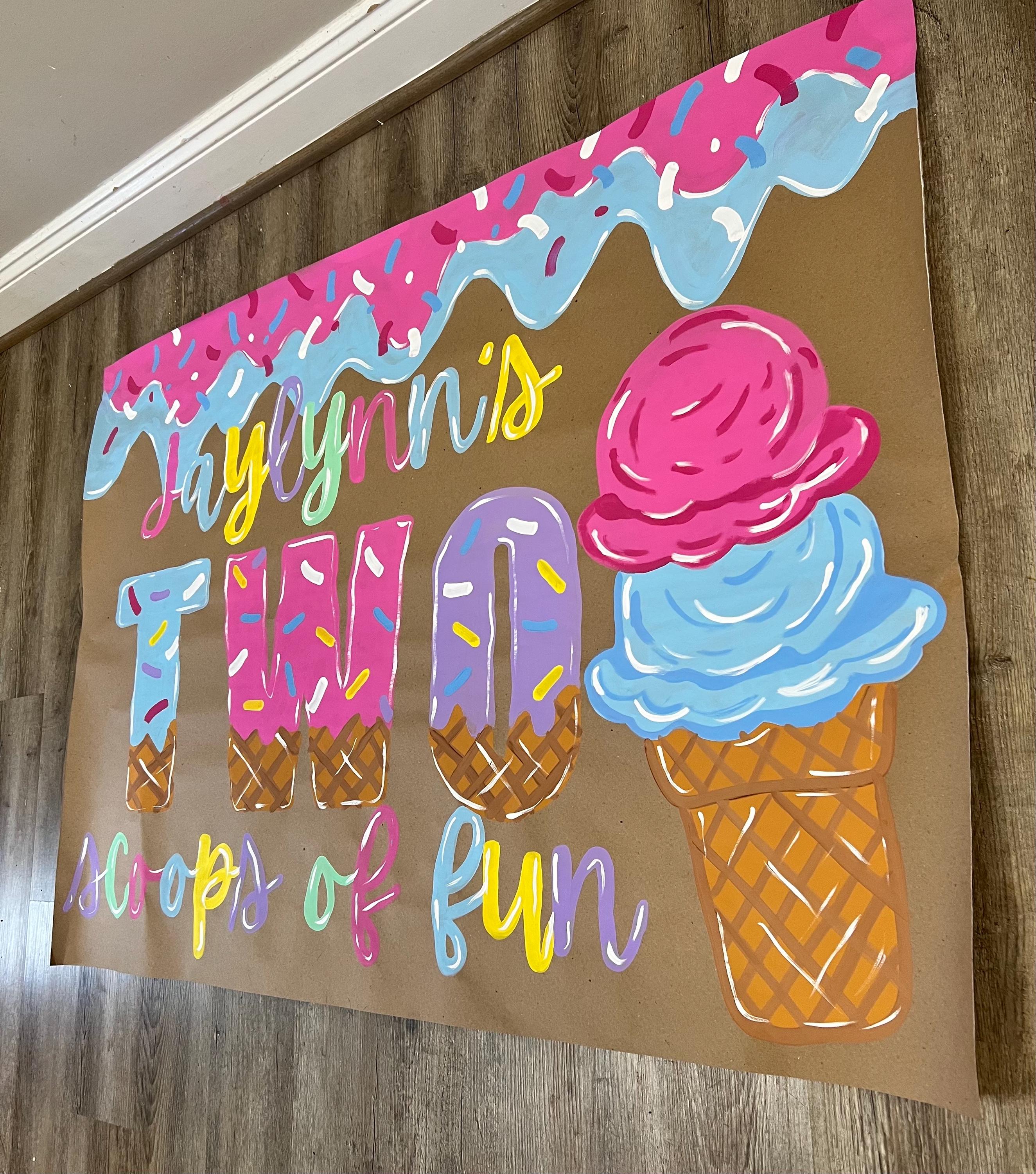 Hand Painted TWO Scoops of Fun Birthday Party Banner: Custom ...
