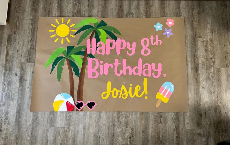 Hand Painted Summer Themed Birthday Banner: Custom Birthday, Shower ...