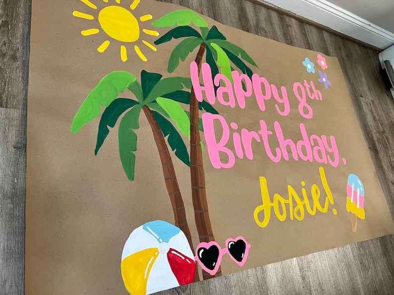 Hand Painted Summer Themed Birthday Banner: Custom Birthday, Shower ...