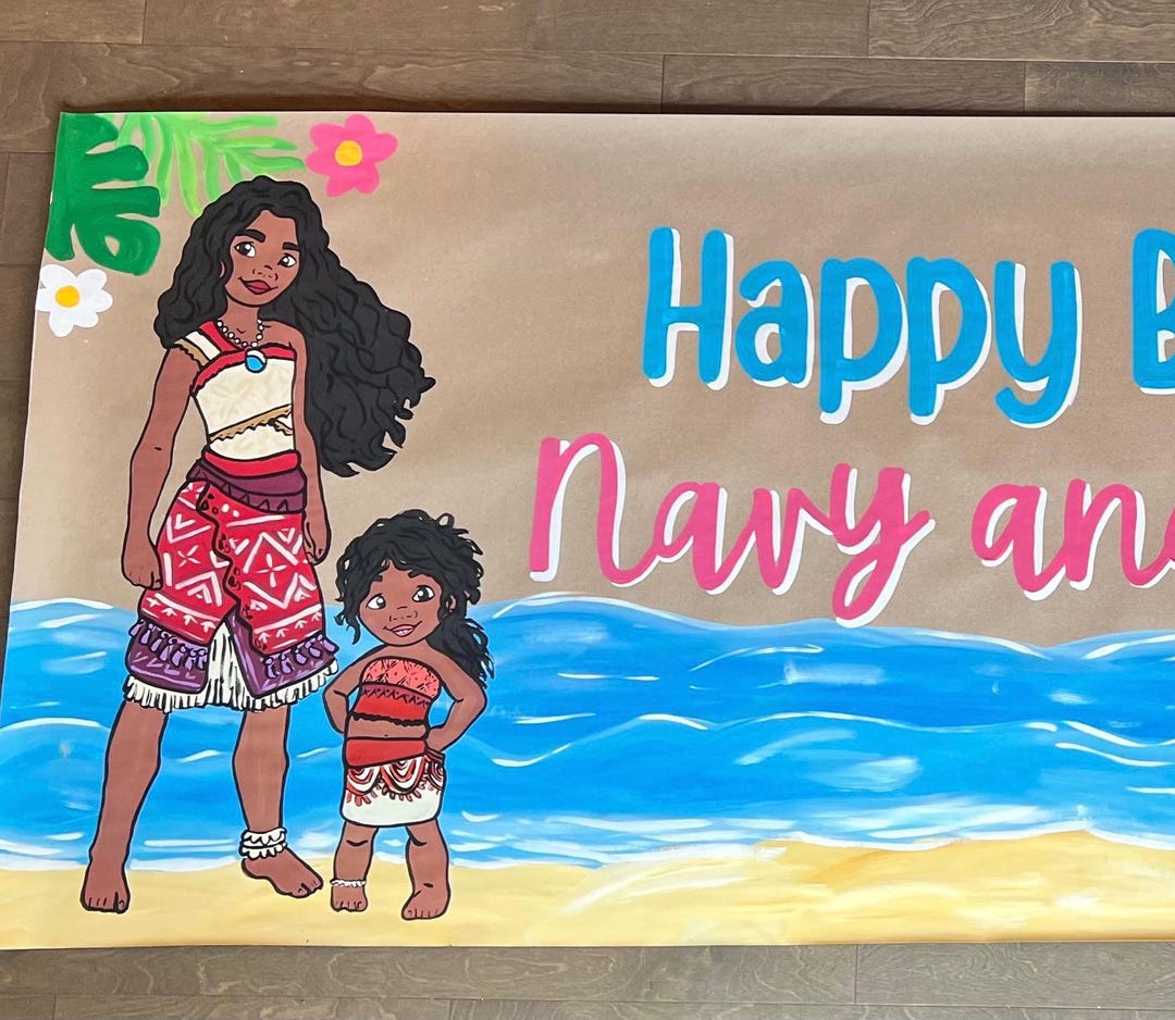 Moana Inspired Painted Banner: Birthday, Anniversary, Graduation, Baby ...