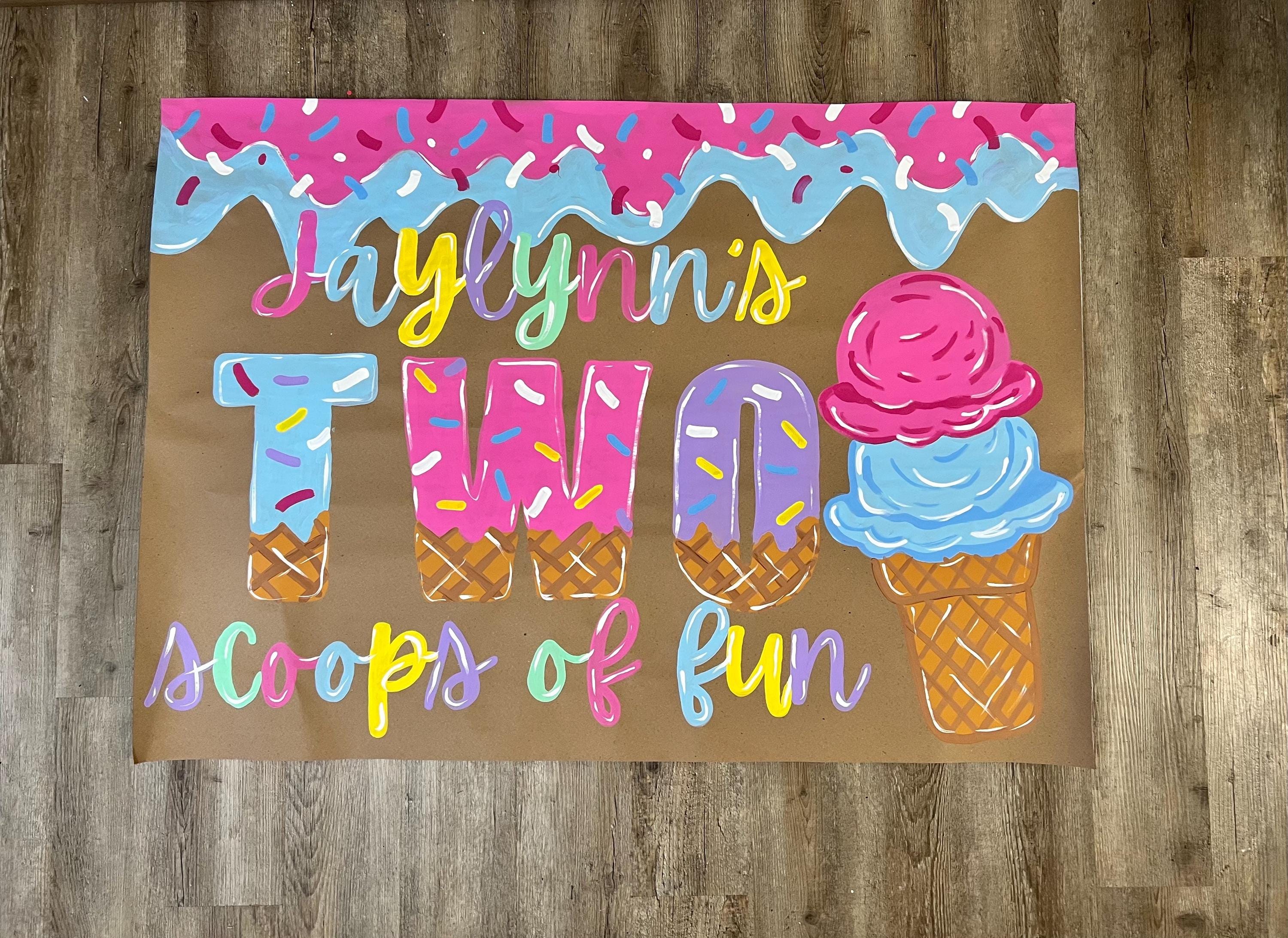 Hand Painted TWO Scoops of Fun Birthday Party Banner: Custom ...