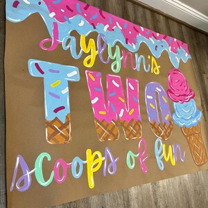 Hand Painted TWO Scoops of Fun Birthday Party Banner: Custom ...