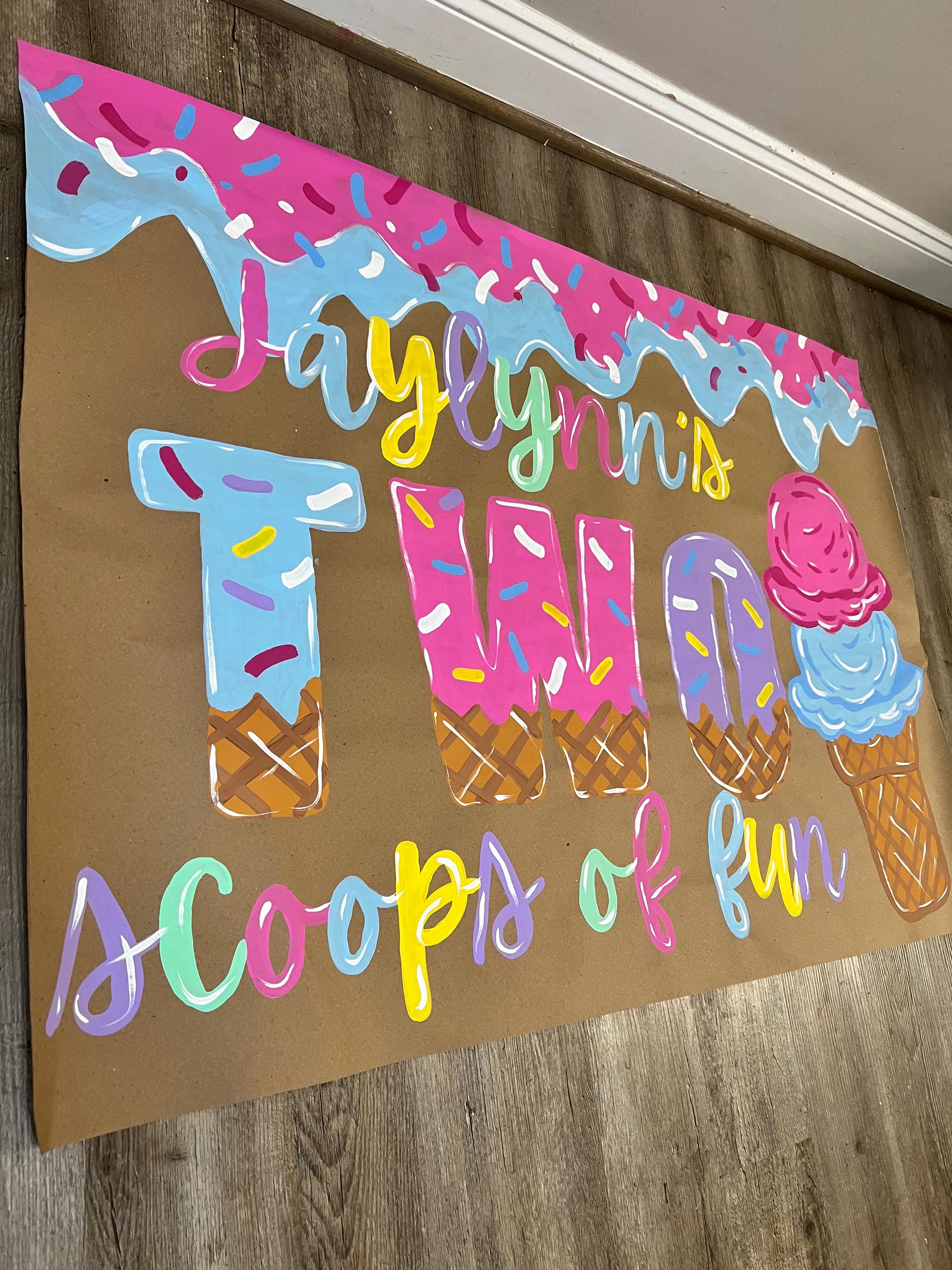 Hand Painted TWO Scoops of Fun Birthday Party Banner: Custom ...