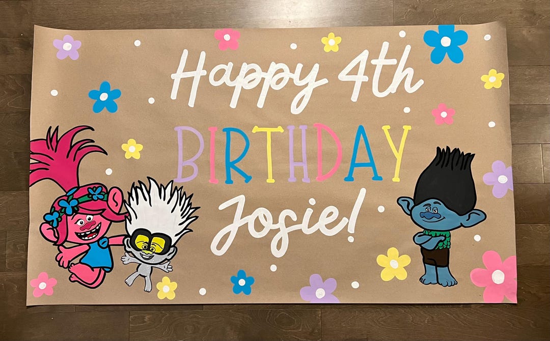 Hand-painted Trolls Inspired Banner: Custom Birthday, Shower ...