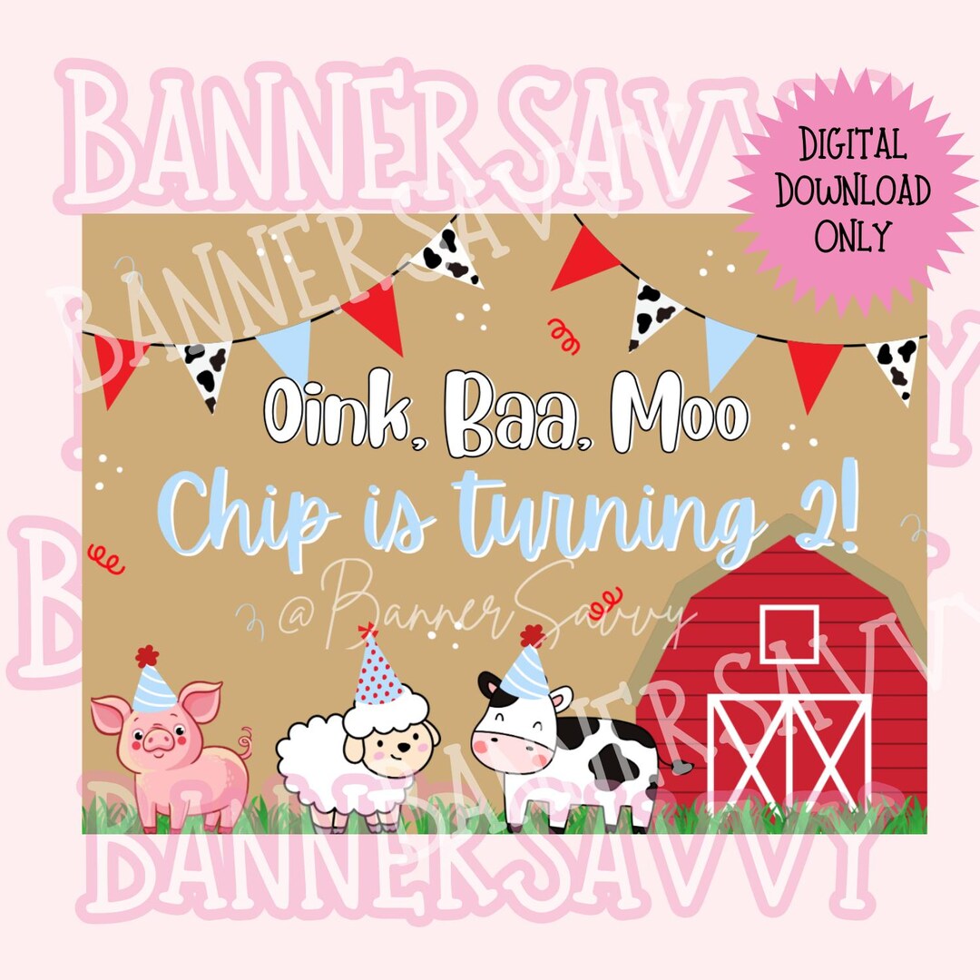 Oink, Baa, Moo Farm Animals Banner TEMPLATE | Digital Download | Mockup ...
