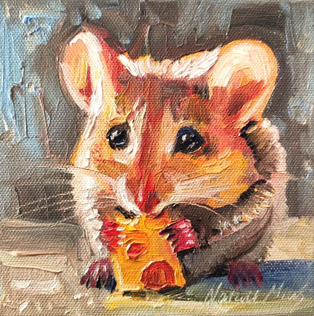 Mouse Original Oil Painting 6x6'' Cottagecore Animal Art. Cute Mouse ...