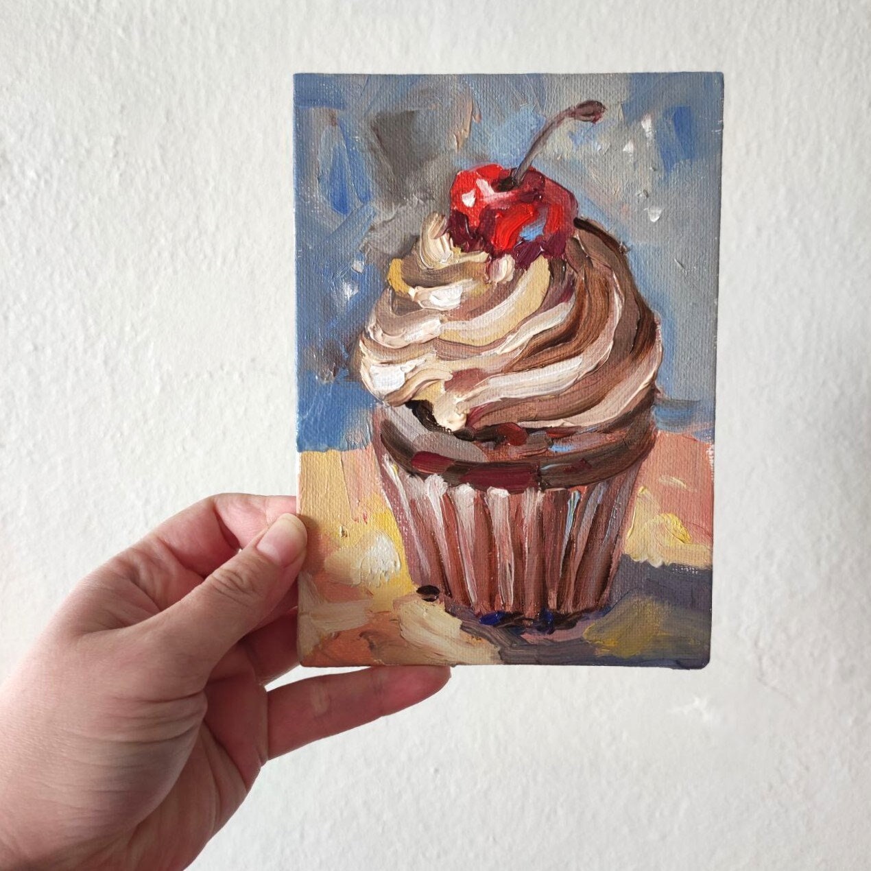 Cupcake Tasty Oil Painting 5x7'' Original Art for Kitchen Colorful ...